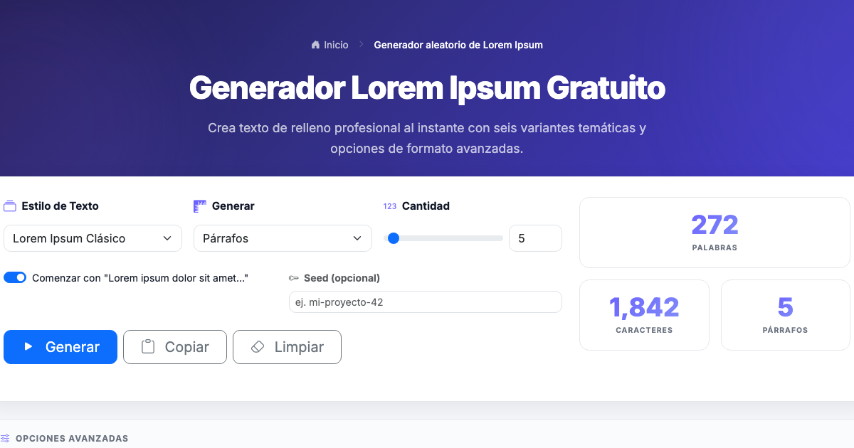 Generador aleatorio de Lorem Ipsum - CharCount
