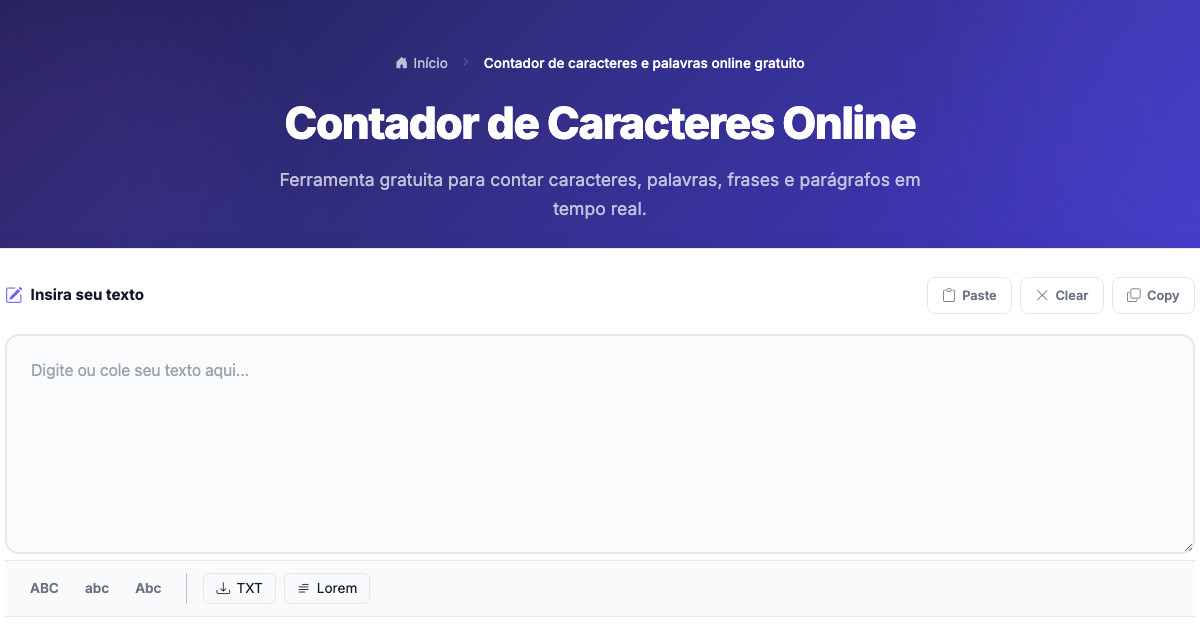 Contador de caracteres e palavras online gratuito | Contagem de caracteres